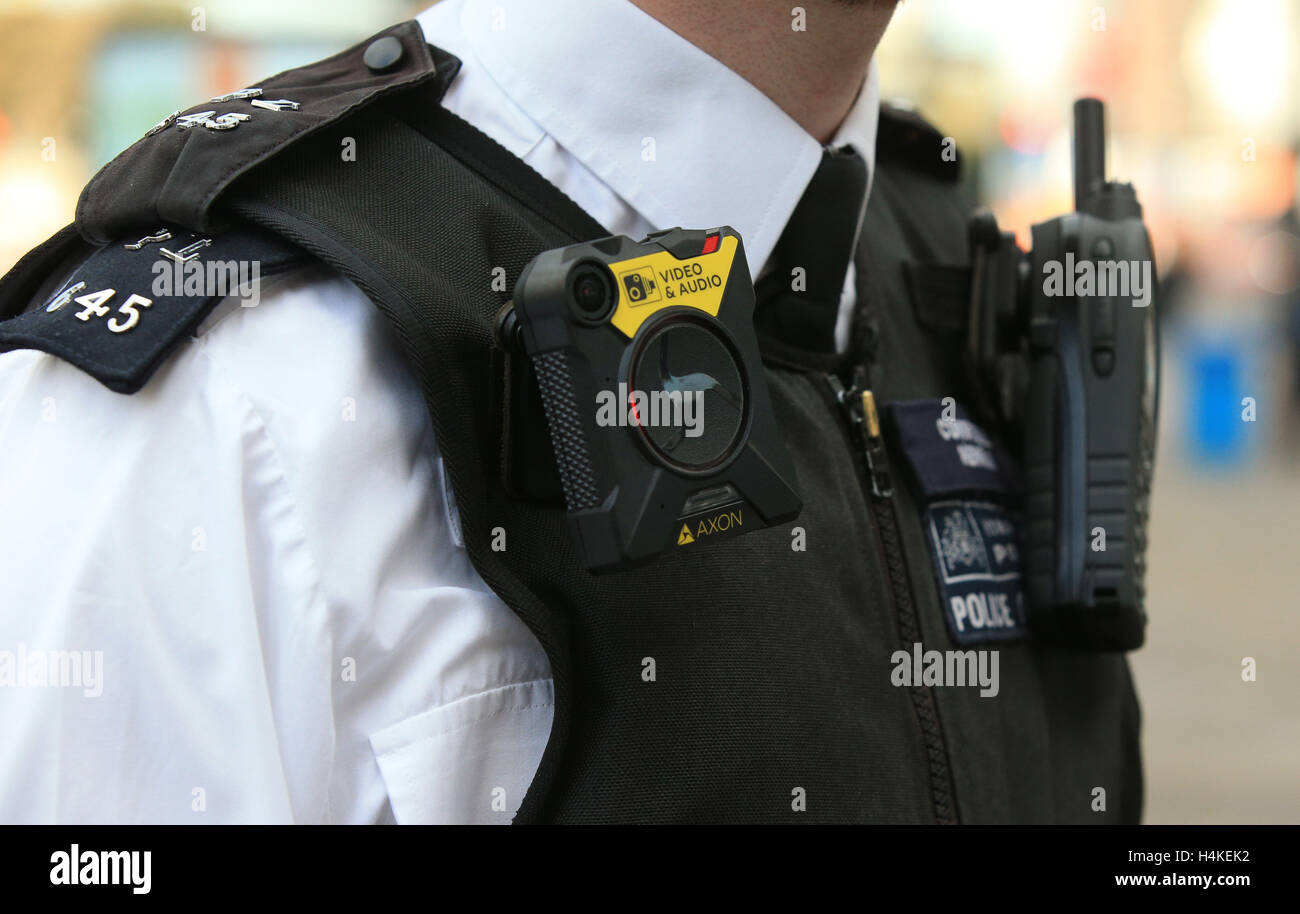 Police equipped with the new body worn video camera outside Lewisham ...