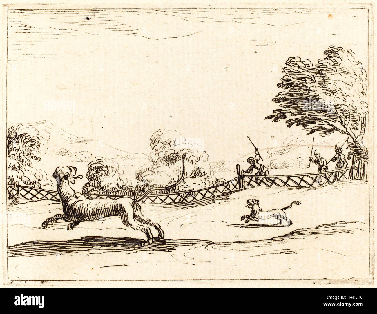 Jacques Callot, French (1592-1635), Lioness and Cub Pursued by Hunters ...