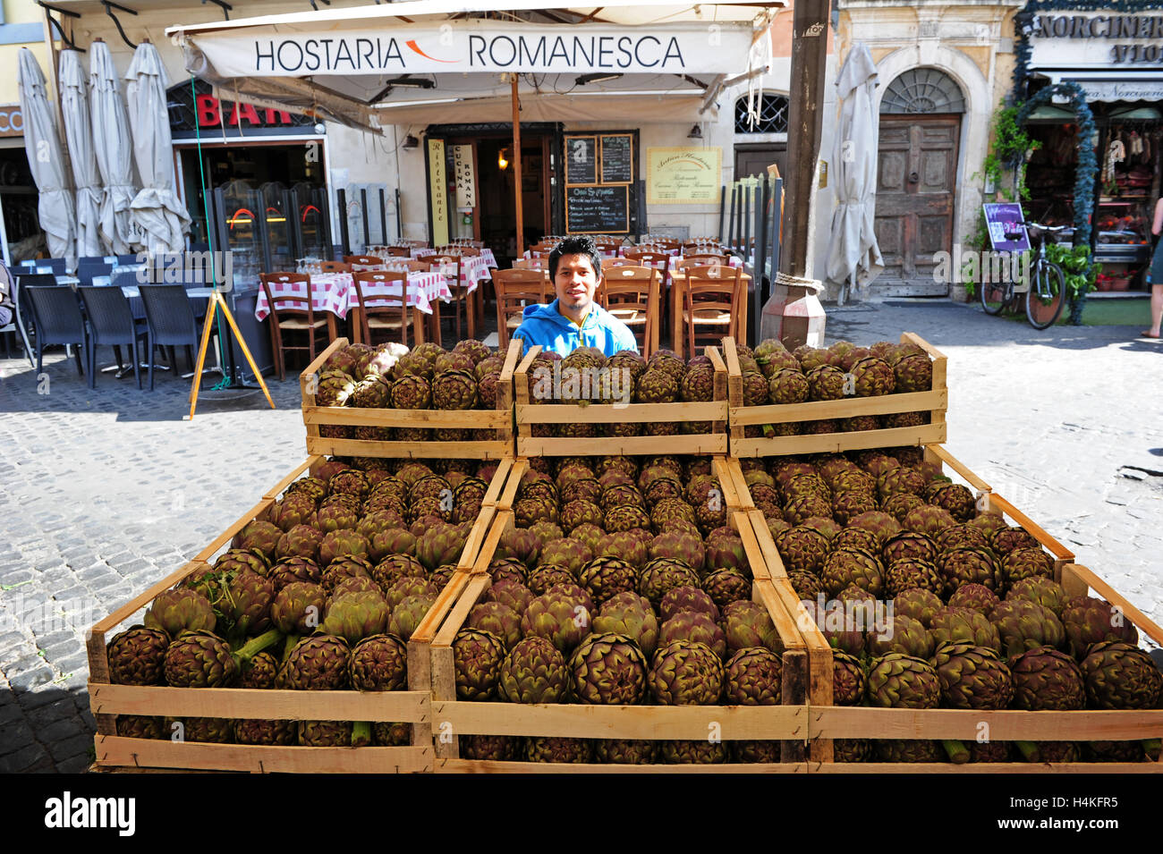 A market stall selling roman artichokes in Campo dei Fiori, Rome, Italy ...