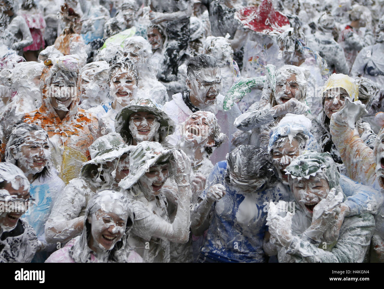 St Andrews University students take part in a foam fight known as ...