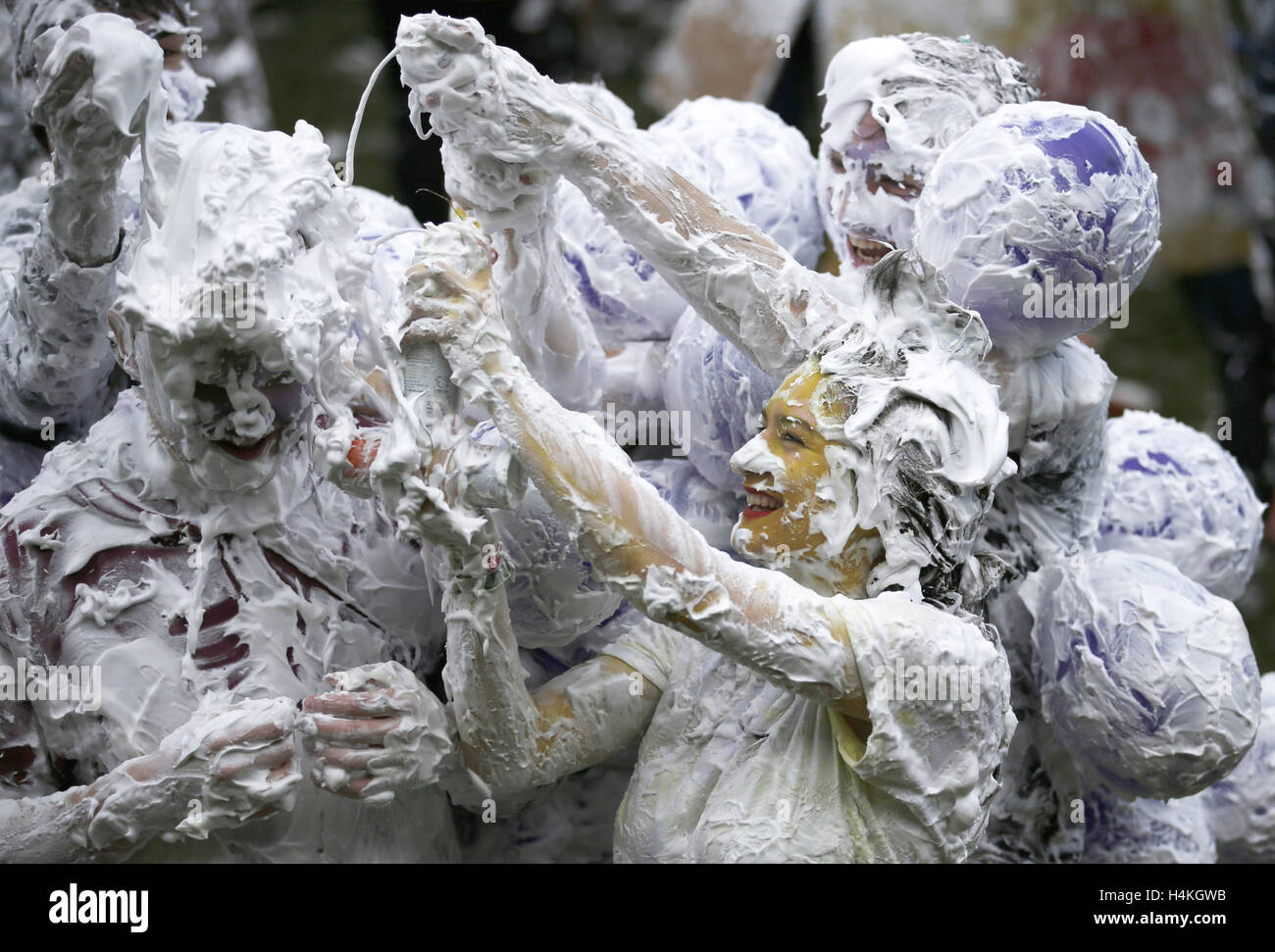 St Andrews University students take part in a foam fight known as ...