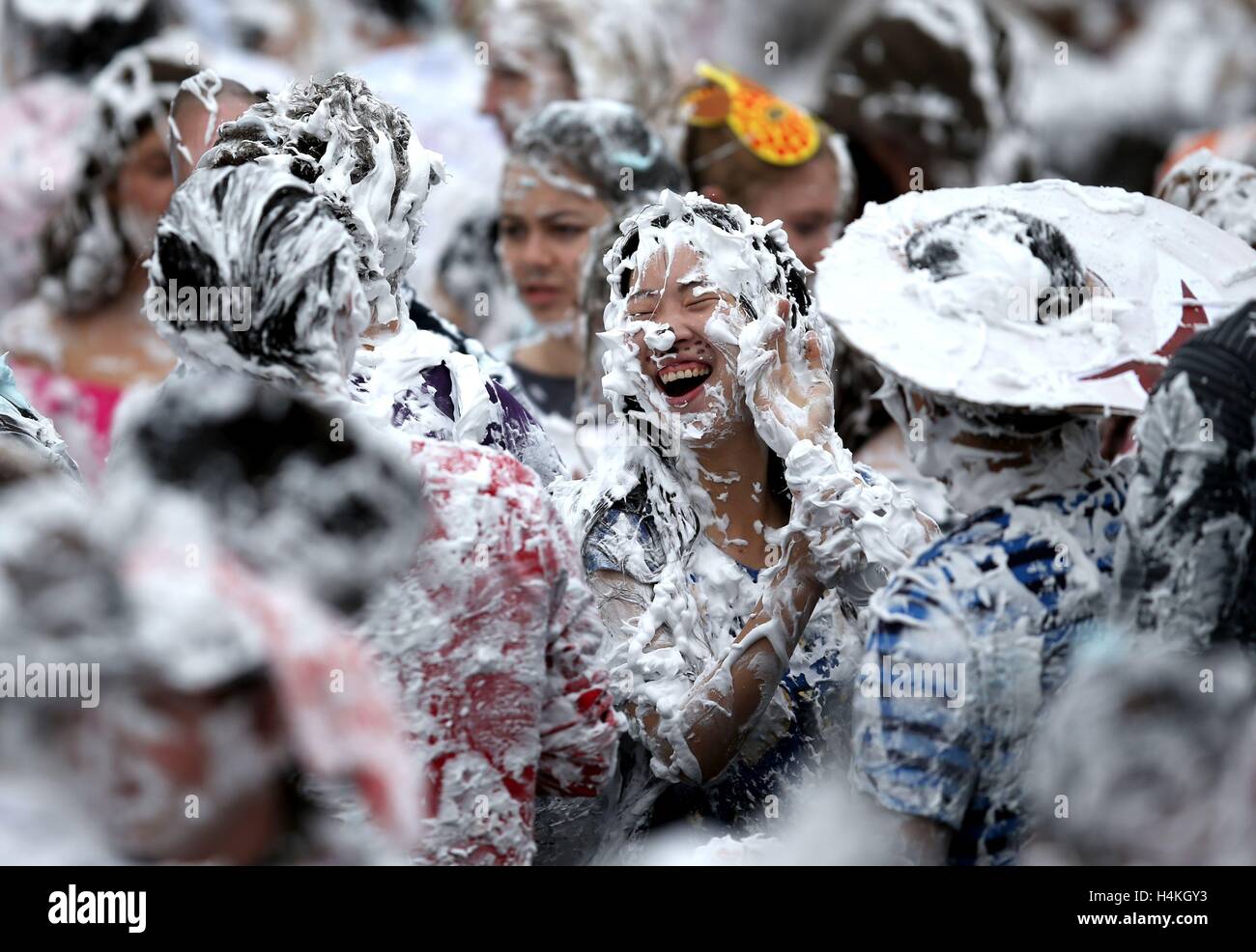 St Andrews University students take part in a foam fight known as ...