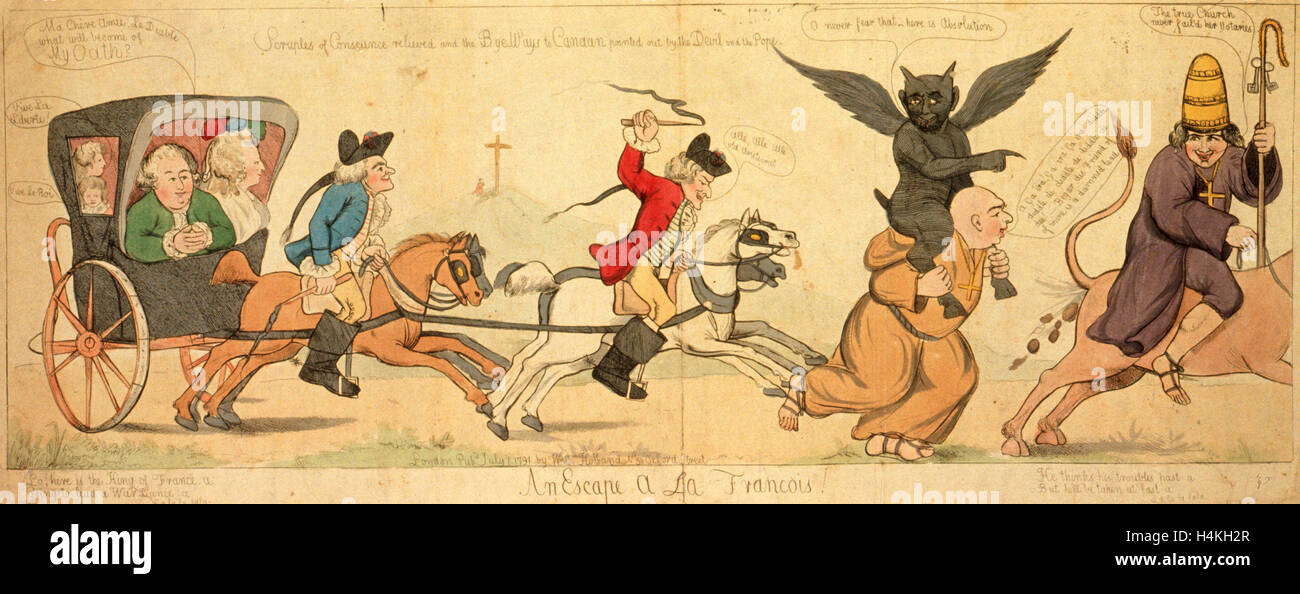 An escape a la Francois!, engraving 1791 by Willm. Holland, a burlesque ...