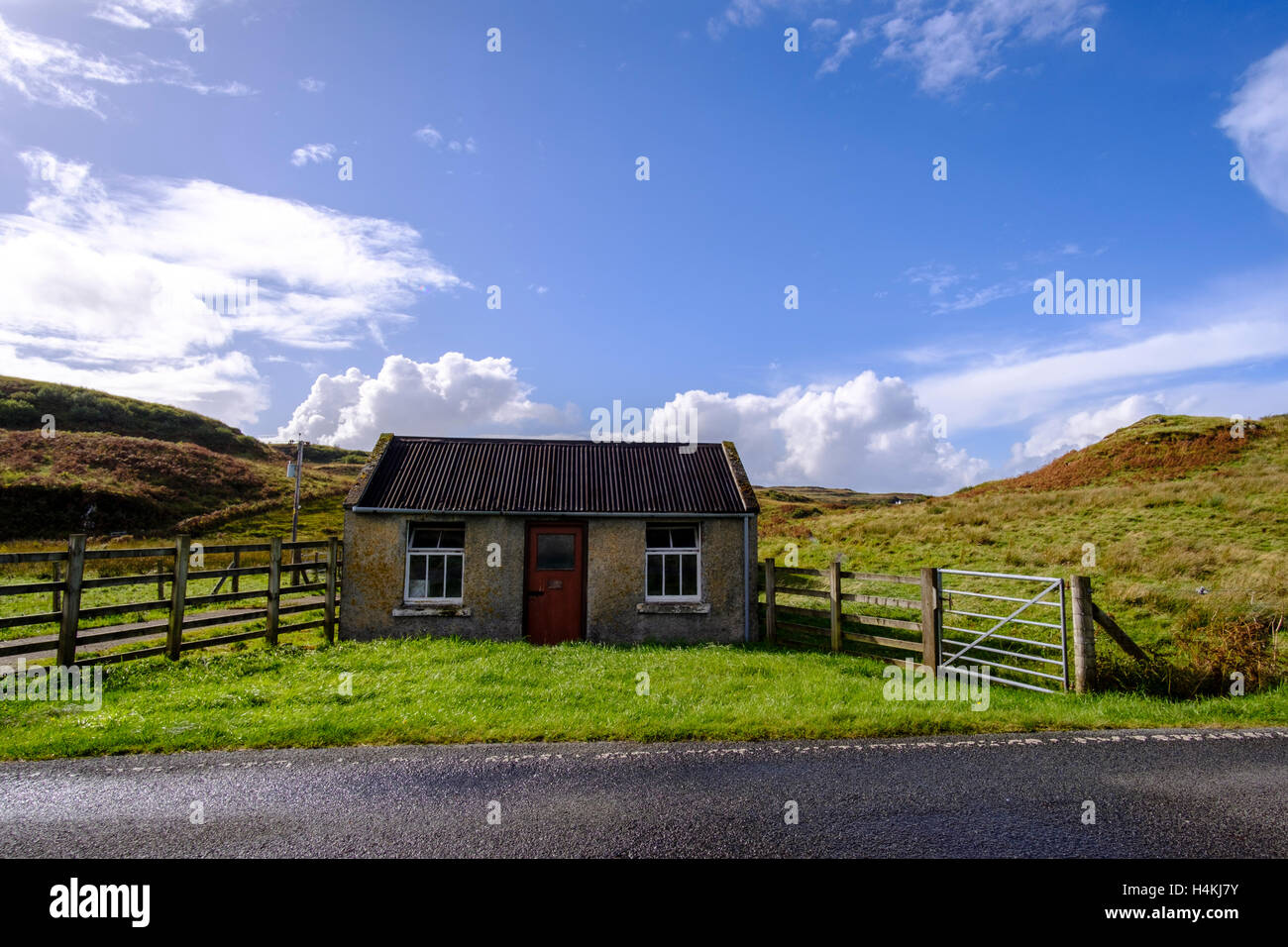 Old farm outbuilding in remote Isle of Skye Scotland countryside with ...