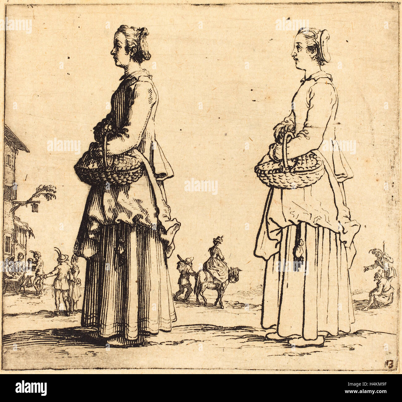 Jacques Callot (French, 1592 - 1635), Peasant Woman with Basket, in ...