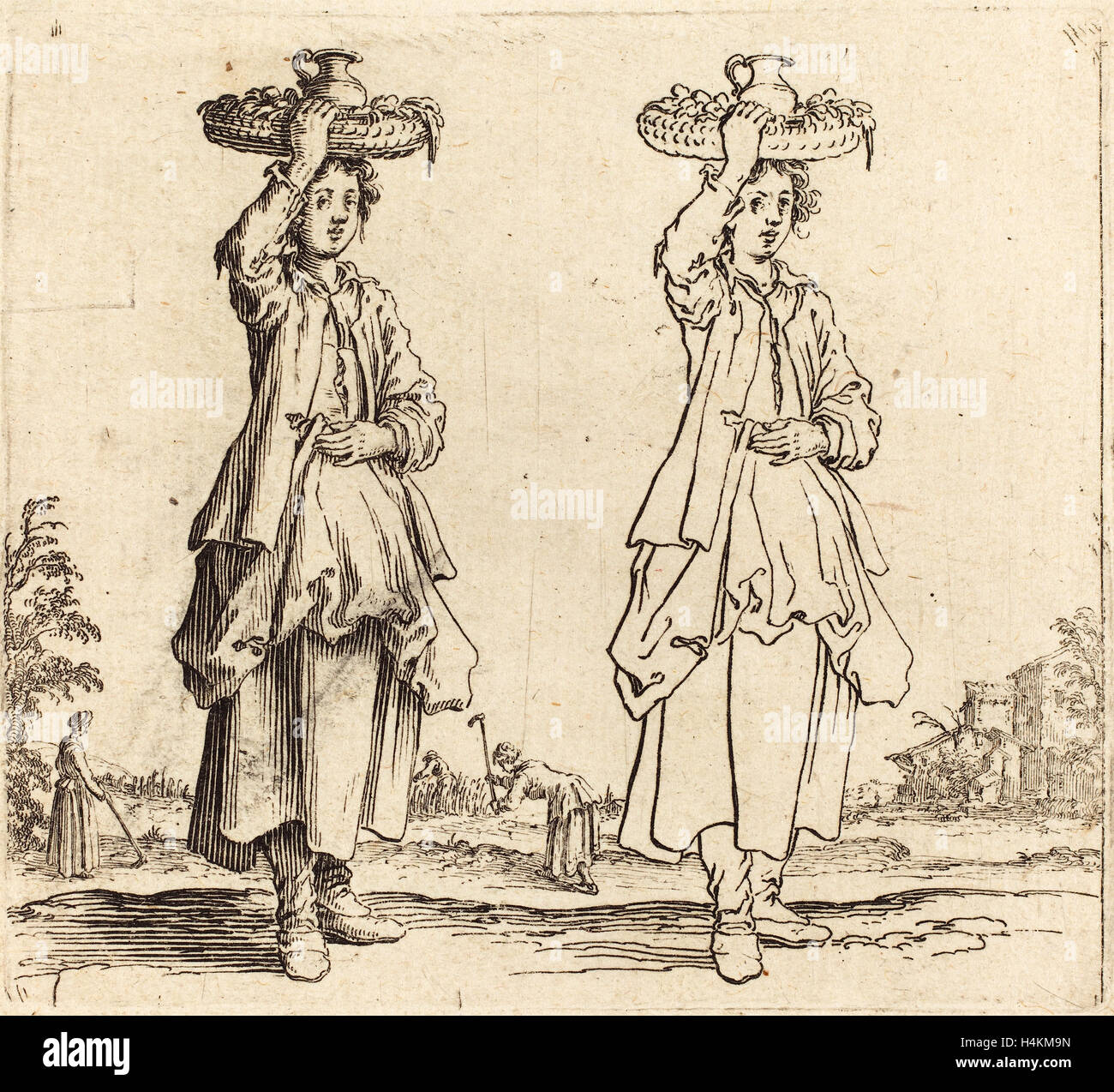 Jacques Callot (French, 1592 - 1635), Peasant Woman with Basket on Head ...