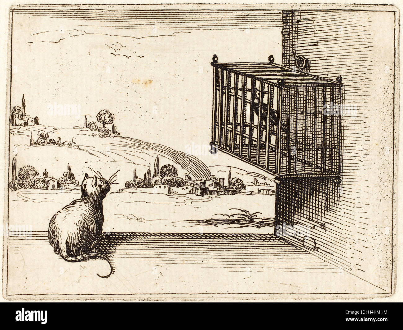 Jacques Callot (French, 1592 - 1635), Cat Watching Caged Bird, 1628 ...