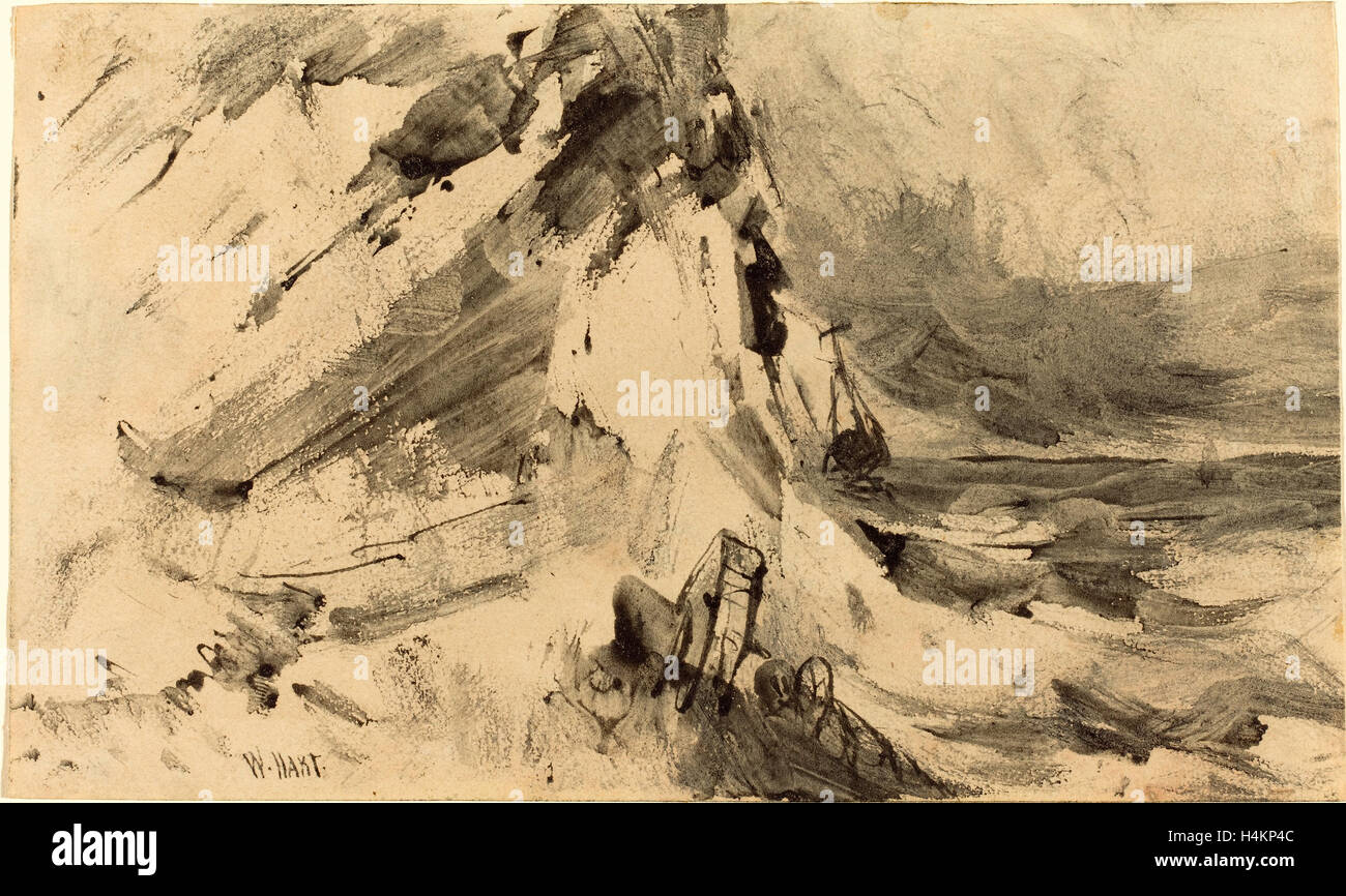 William Hart (American, 1823 - 1894), Shipwreck in Storm, pen and black ...