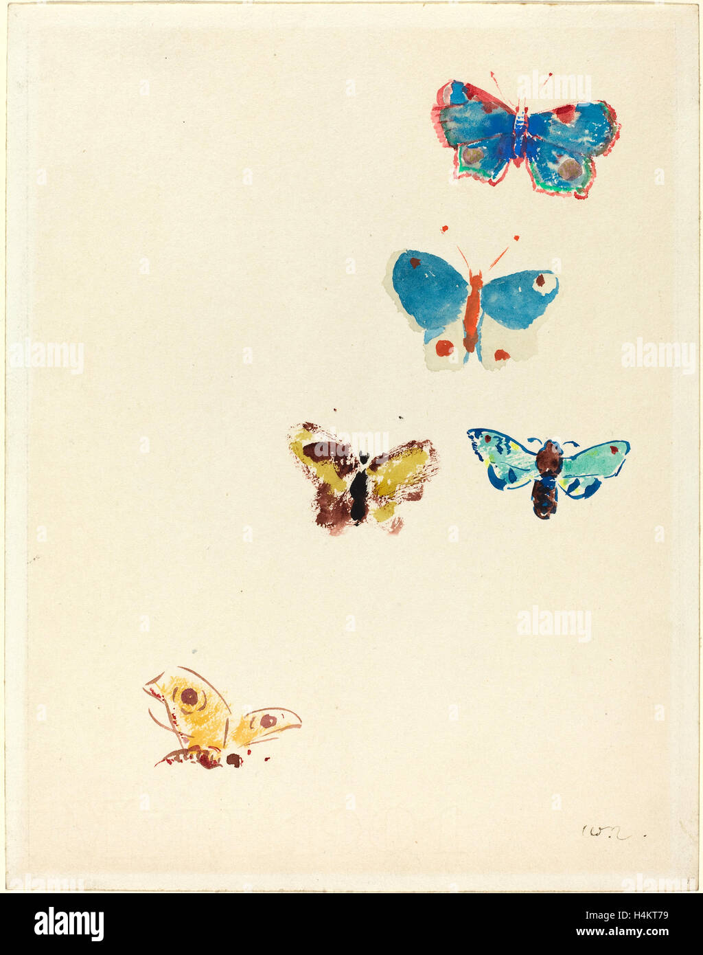 Odilon Redon, Five Butterflies, French, 1840-1916, c. 1912, watercolor ...