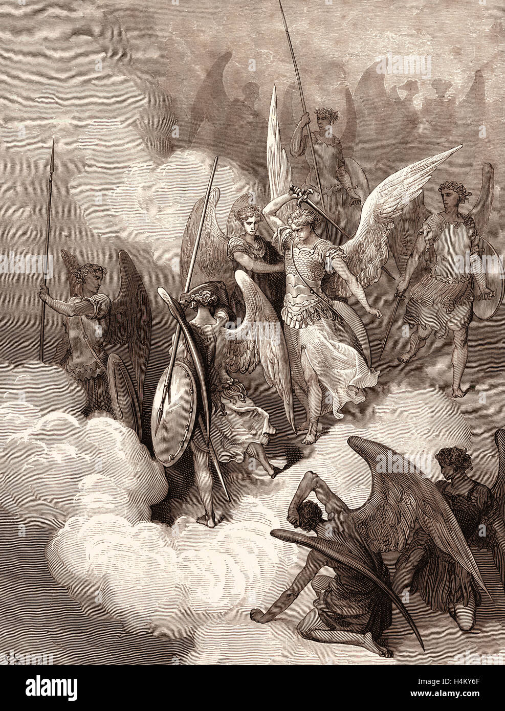 Abdiel and Satan, by Gustave Doré, 1832 - 1883, French. Engraving for ...
