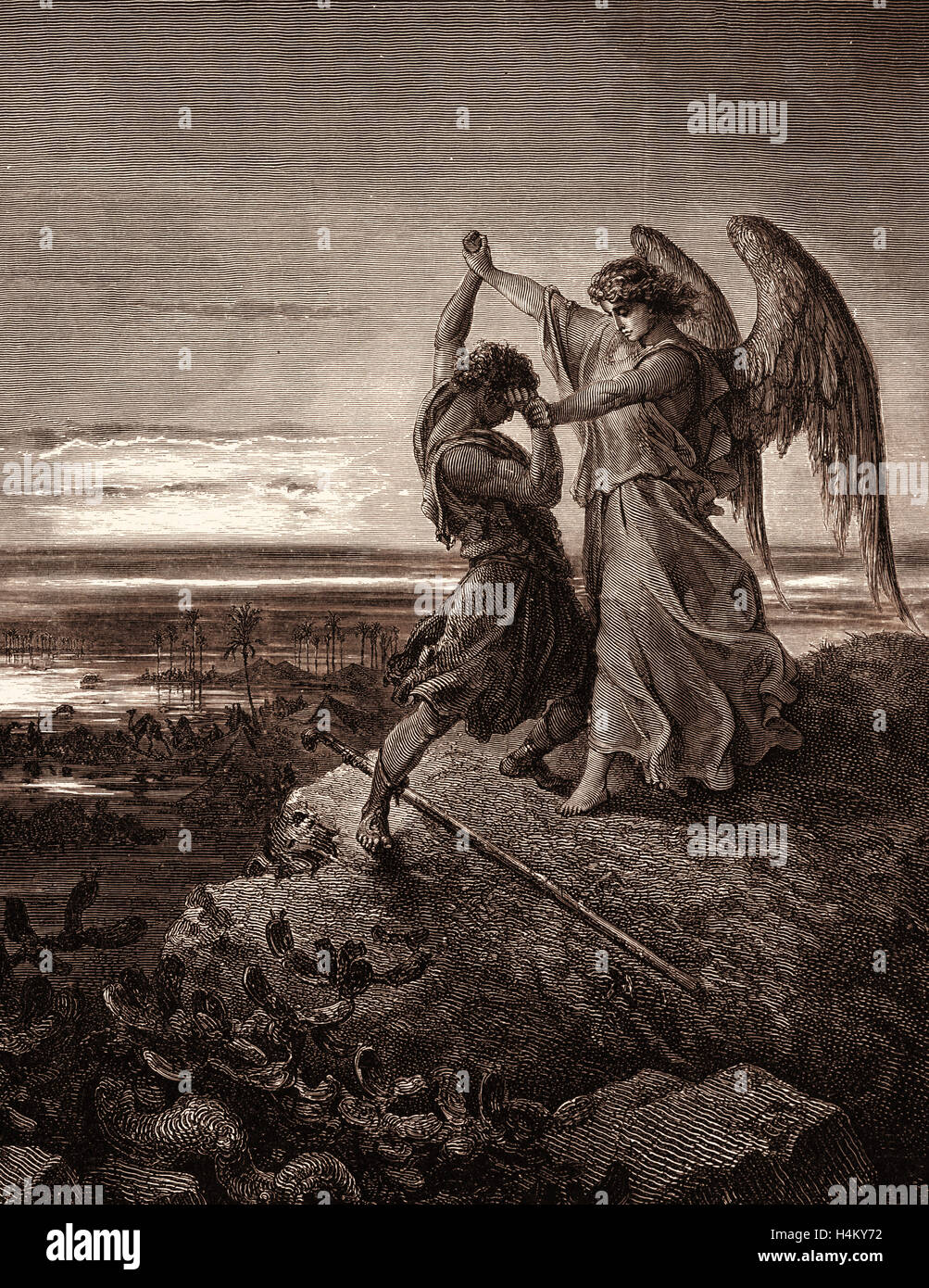 Jacob Wrestling with the Angel, by Gustave Doré, 1832 - 1883, French ...