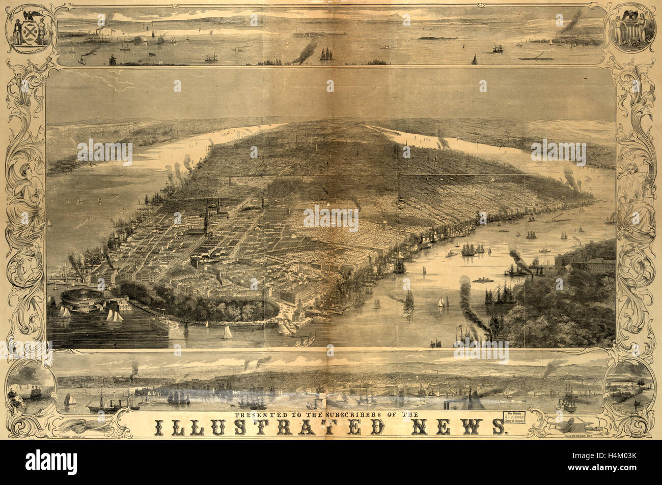 Bird's Eye View of the City of New York, 19th Century, US, USA, America ...