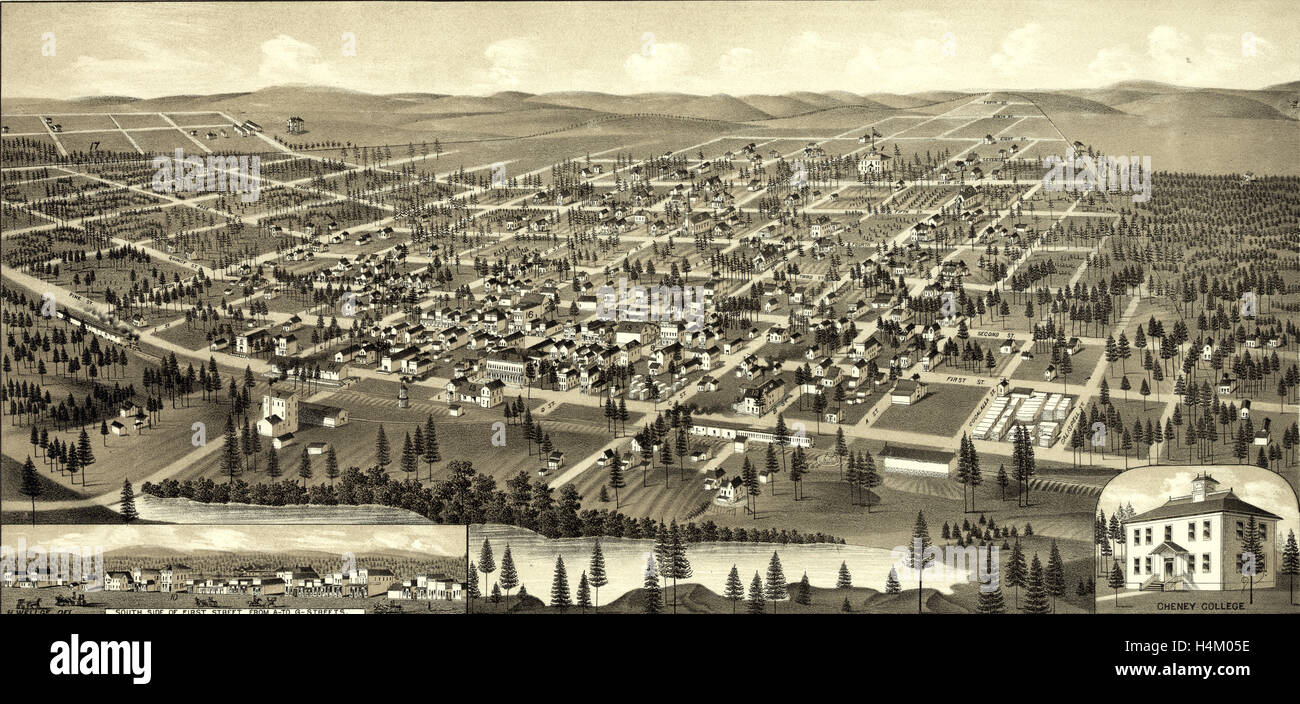 Bird's Eye View of Cheney, Wash. Ter., County Seat of Spokane County ...