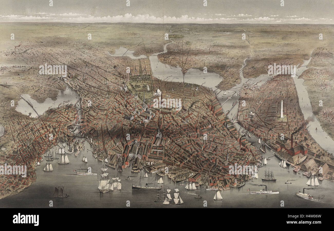 Boston bird's eye view 1873 hi-res stock photography and images - Alamy