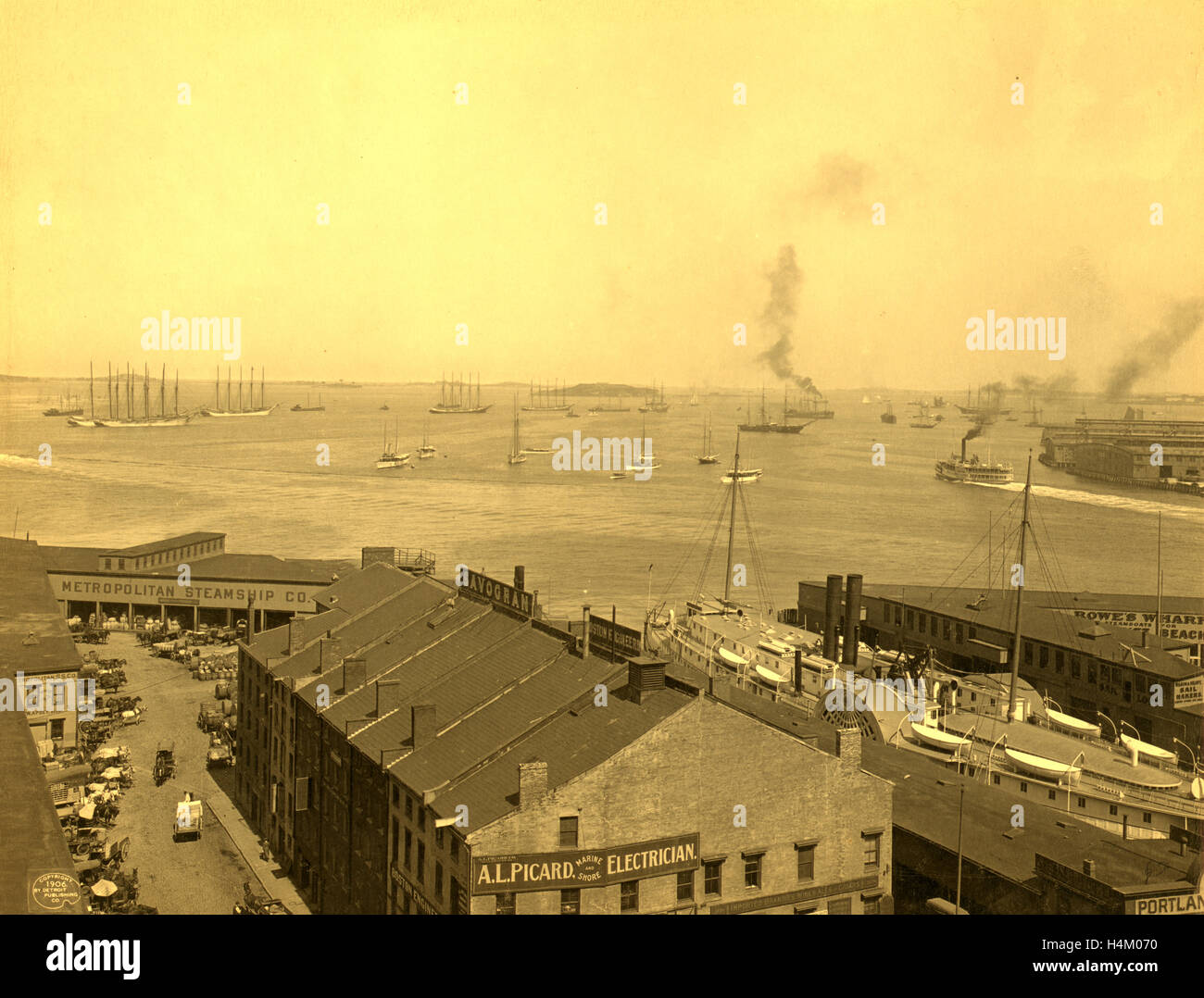 Bird's Eye View of Waterfront, Boston, Mass., Docks and Harbor, with ...