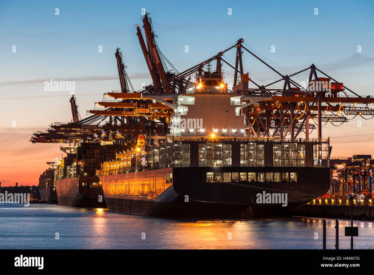 Big Container Ships at Hamburg Container Port in the Light of the ...