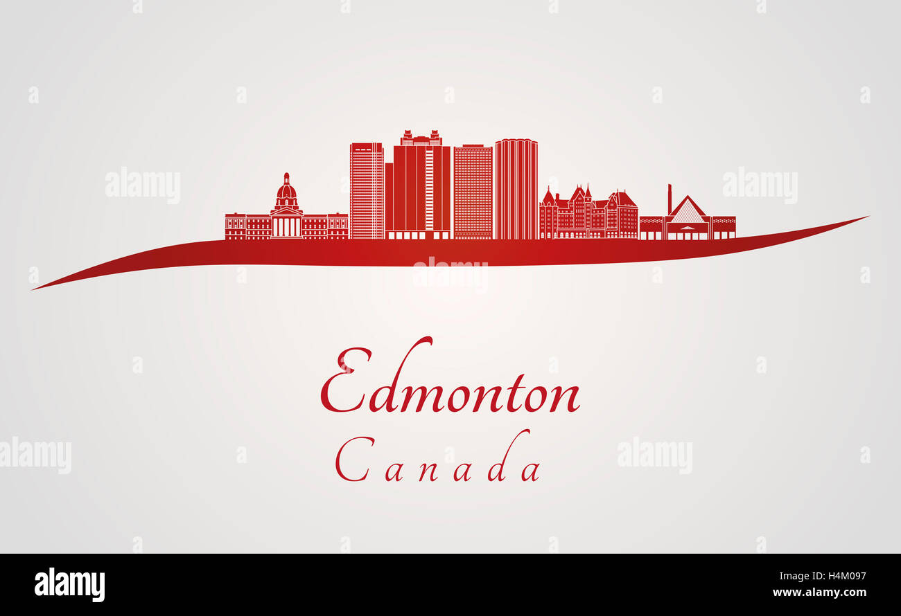 Edmonton V2 skyline in red and gray background in editable vector file ...
