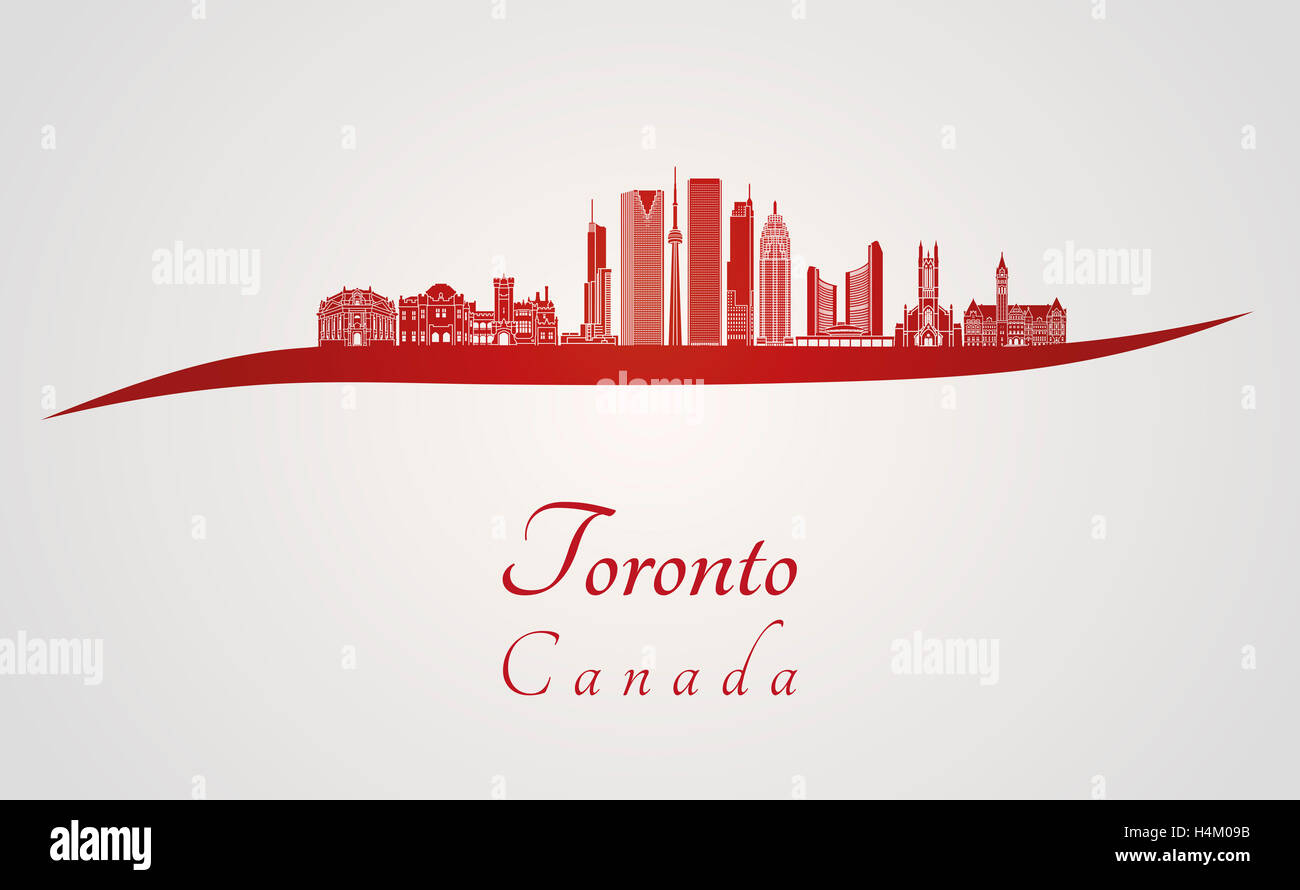 Toronto V2 skyline in red and gray background in editable vector file ...