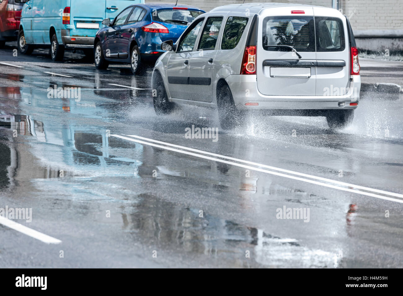 Car moving through rainy road hi-res stock photography and images - Alamy