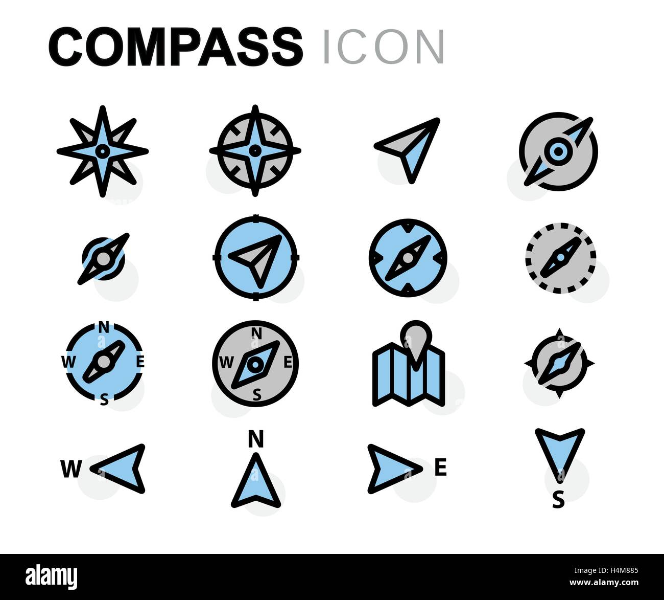 Vector flat line compass icons set on white background Stock Vector ...