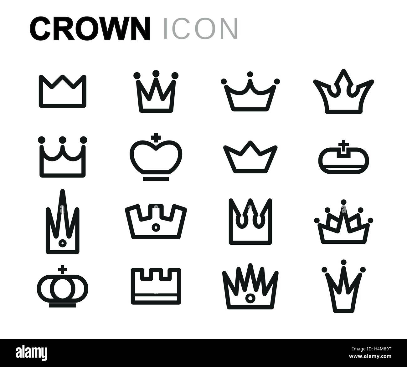 Vector black line crown icons set on white background Stock Vector ...