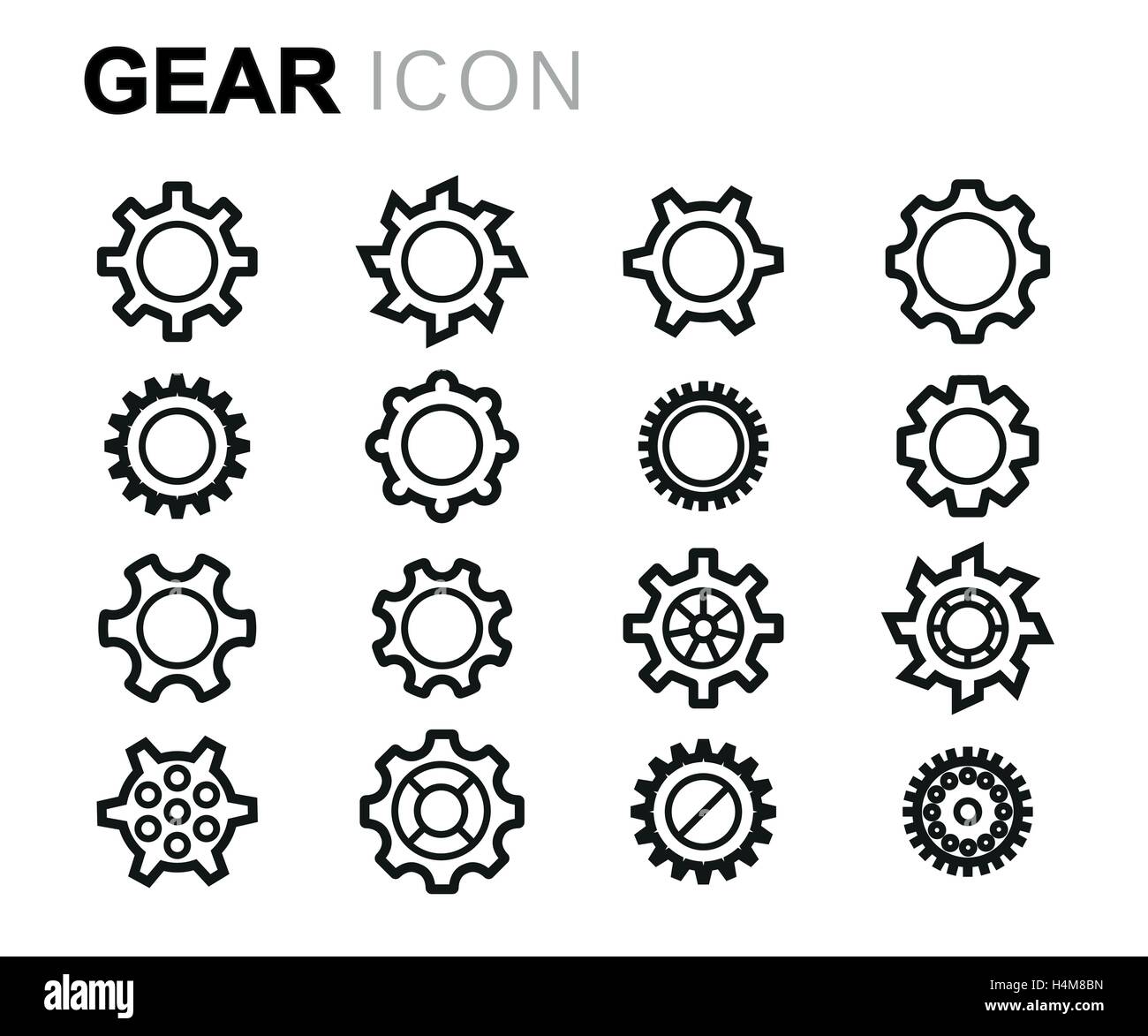 Vector black line gear icons set on white background Stock Vector Image ...