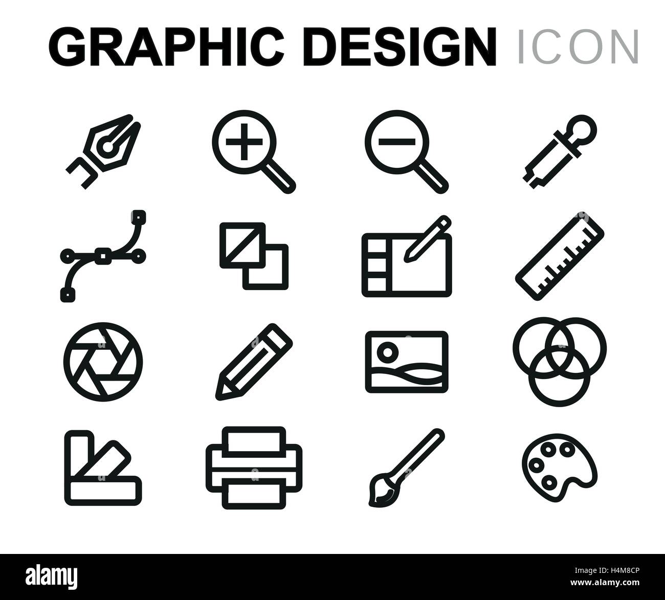 Vector black line graphic design icons set on white background Stock ...
