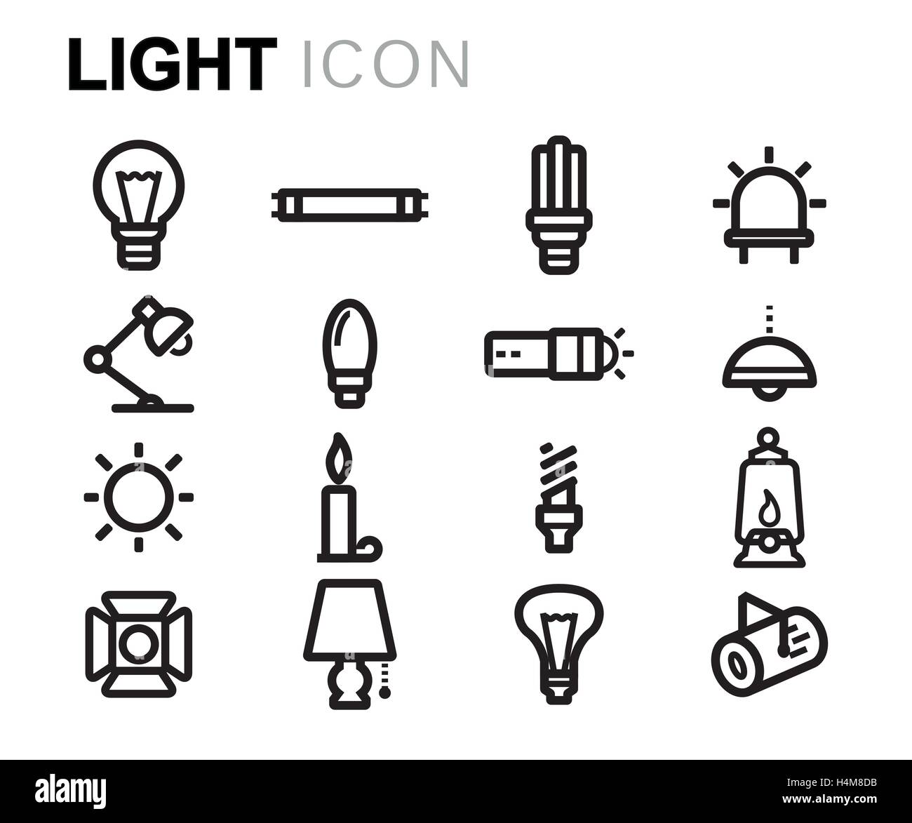 Vector black line light icons set on white background Stock Vector ...