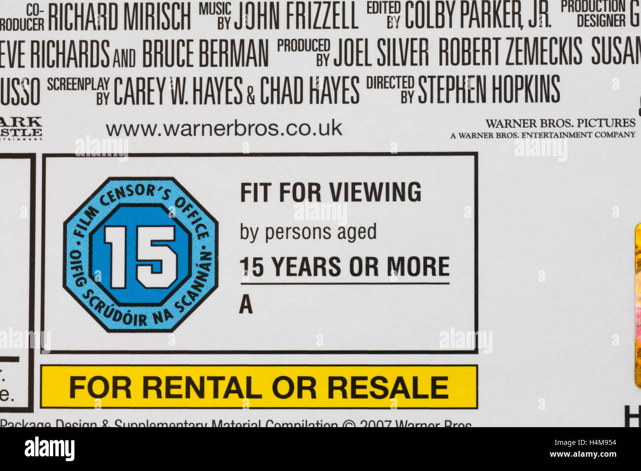 15 rating rated 15 on HD DVD case - fit for viewing by persons aged 15 ...