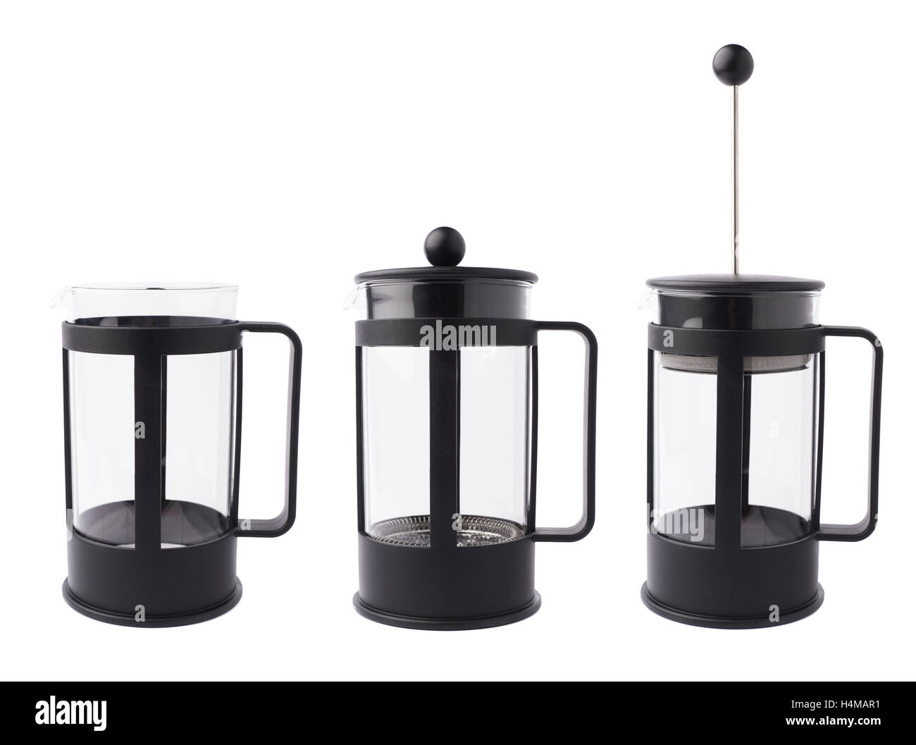 French press pot coffee maker composition isolated over the white ...