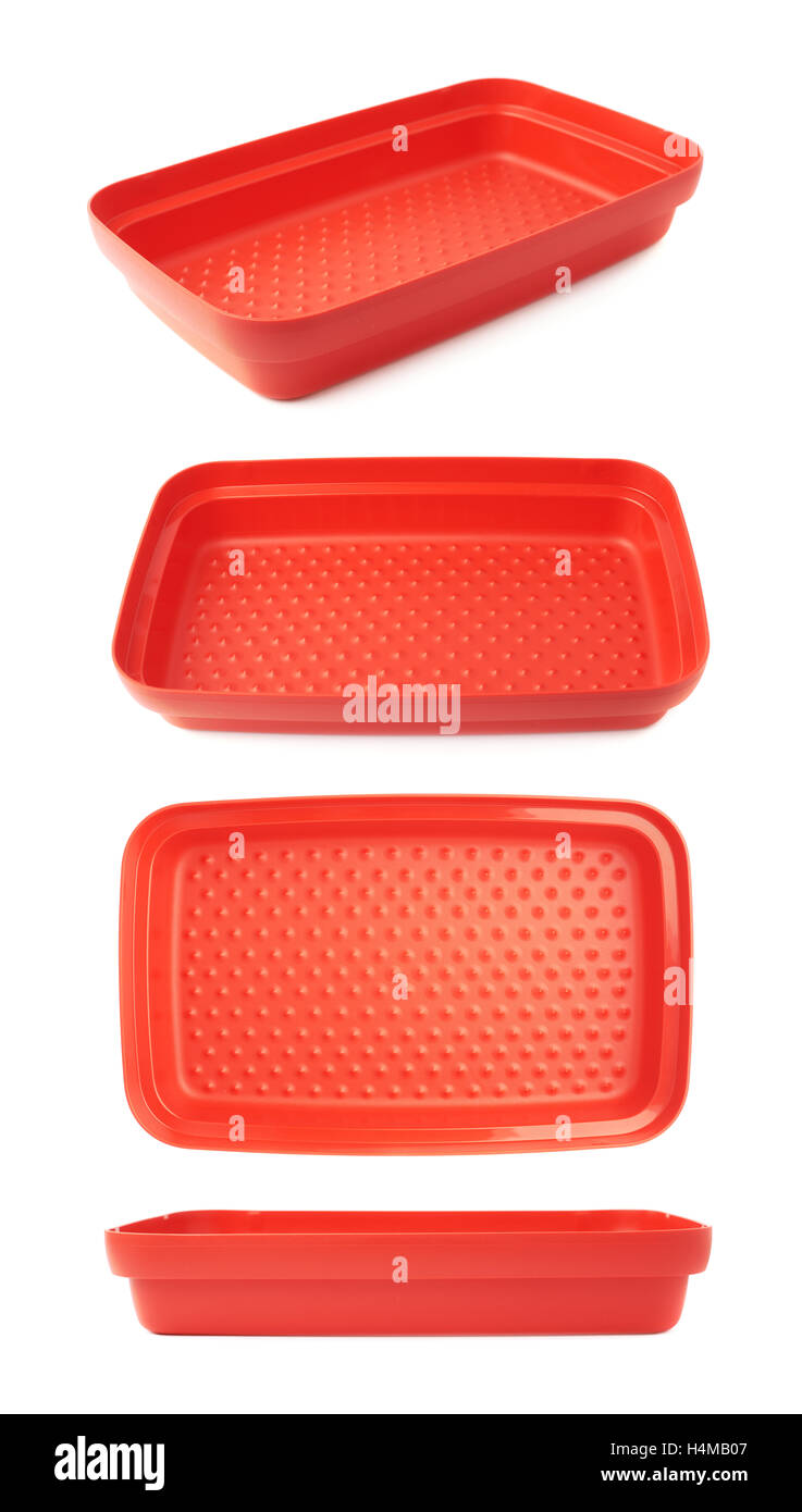 Red plastic food container isolated over the white background Stock ...