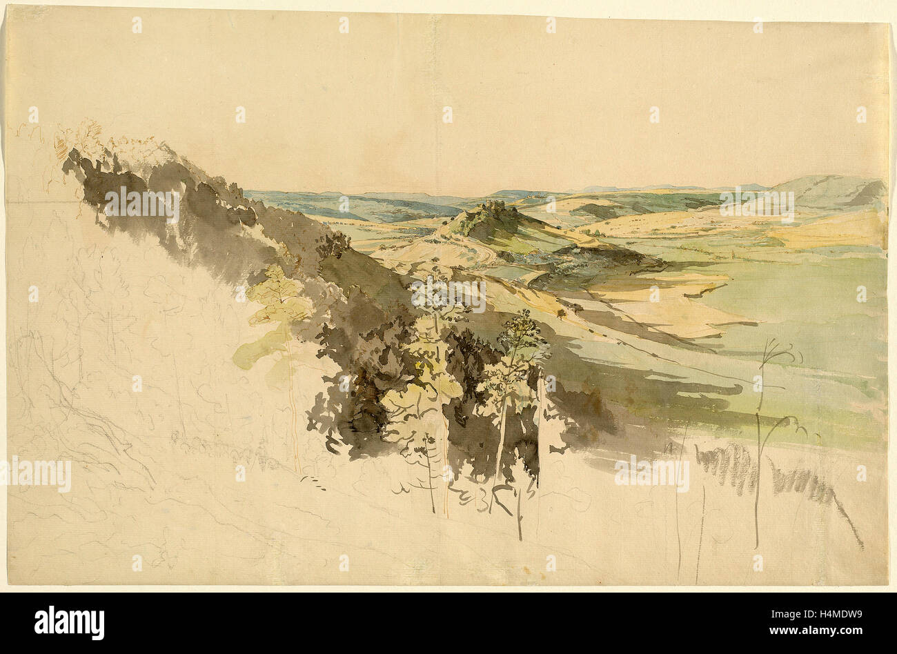 Carl Wagner (German, 1796 - 1867), Hilly Landscape with Landsberg ...