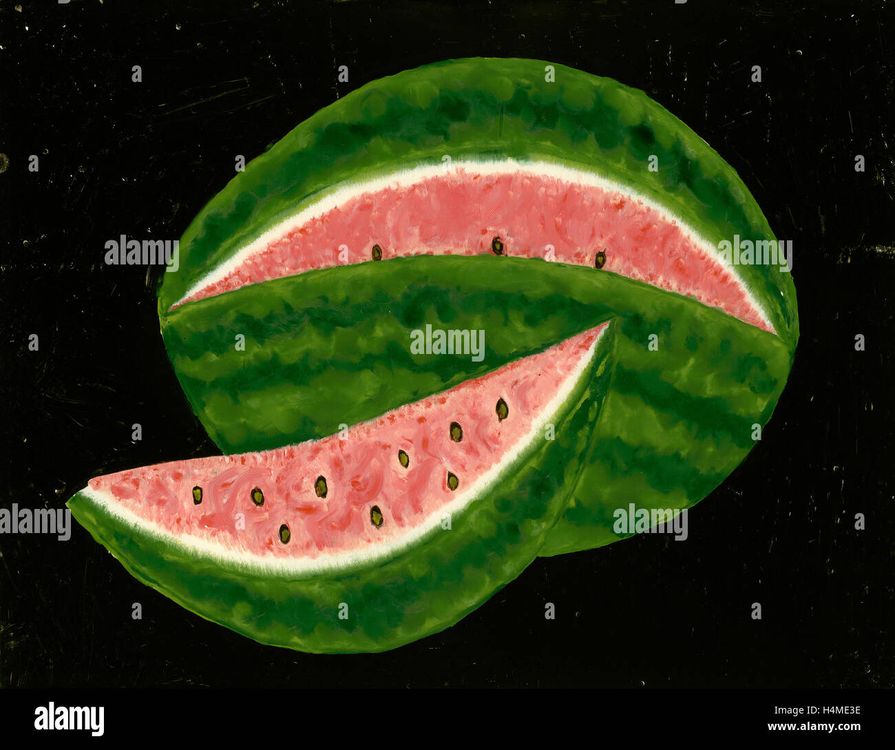 American 19th Century, Watermelon, mid 19th century, reverse painting ...