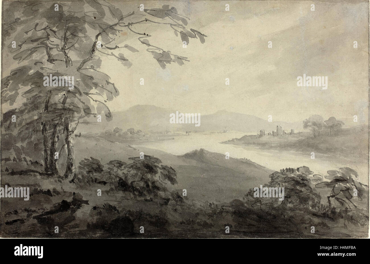 William Gilpin (British, 1724 - 1804), River Landscape with Ruins ...