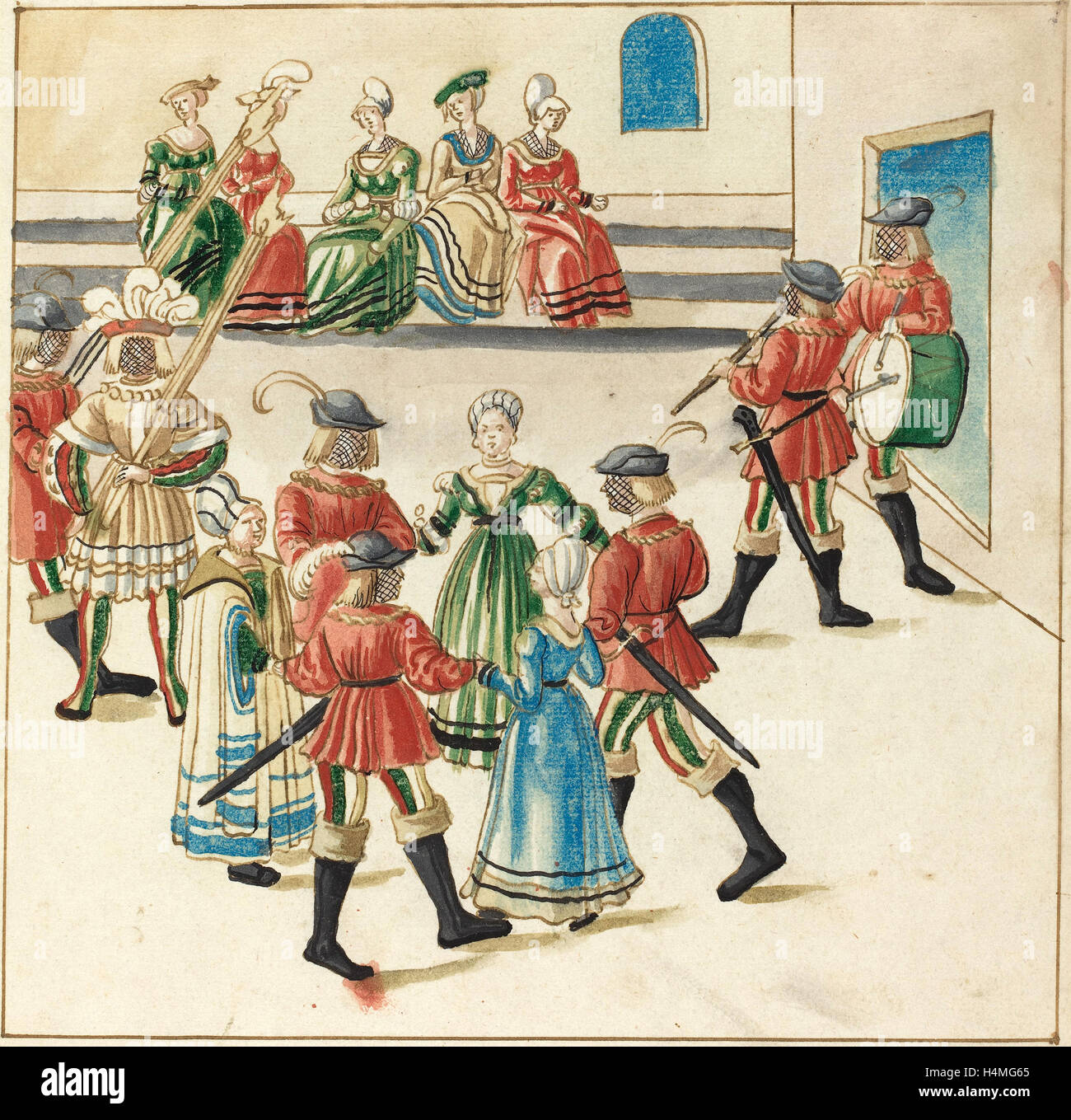 German 16th Century, Three Couples in a Circle Dance, c. 1515, pen and ...