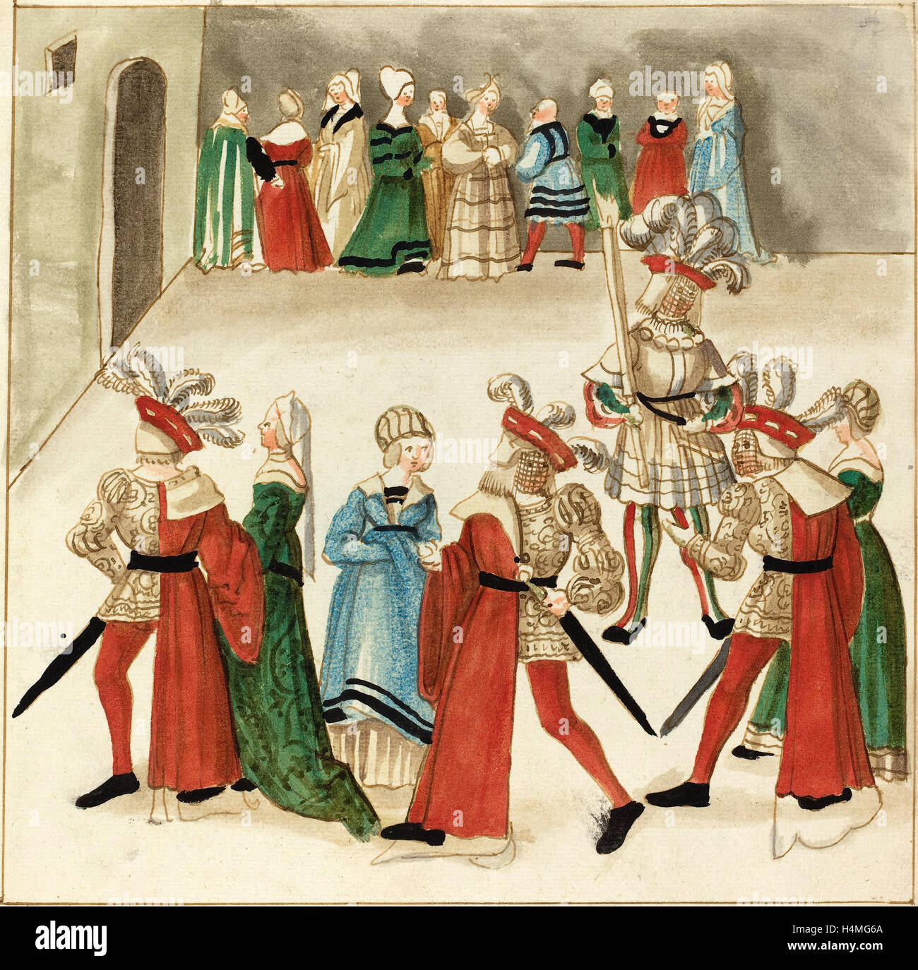 German 16th Century, Three Men in Red Capes Dancing with Their Partners ...