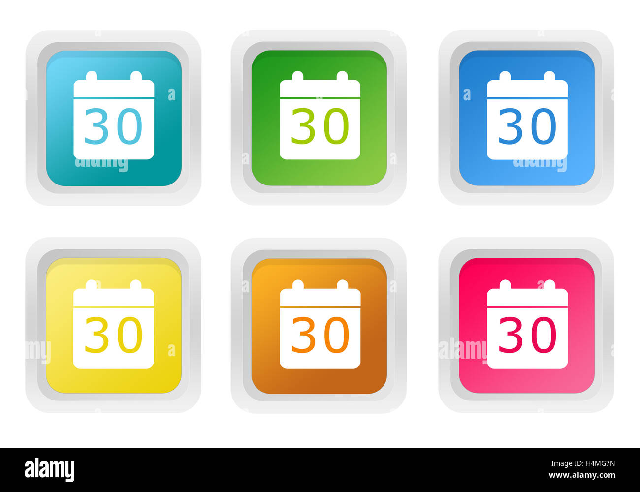 Set of squared colorful buttons with calendar symbol in blue, green ...