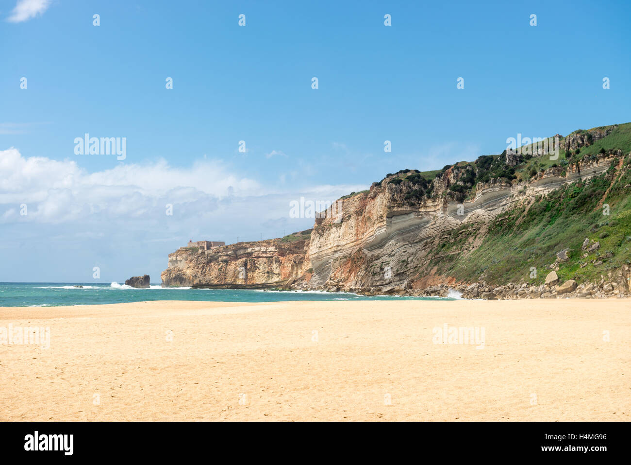 Main beach in Nazare, a surfing paradise town - Nazare, Portugal Stock ...