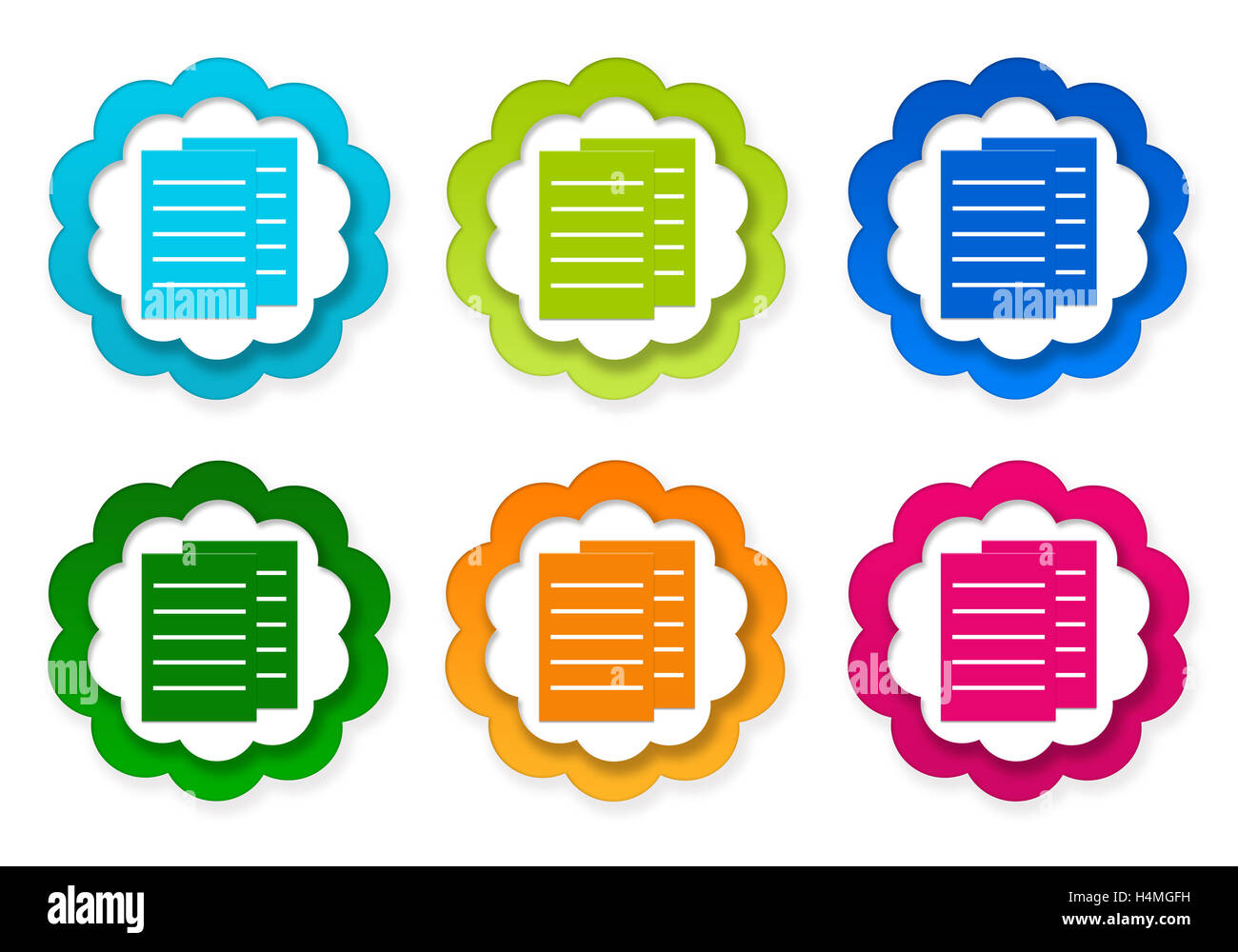 Set of colorful stickers icons with documents or news symbol in blue ...