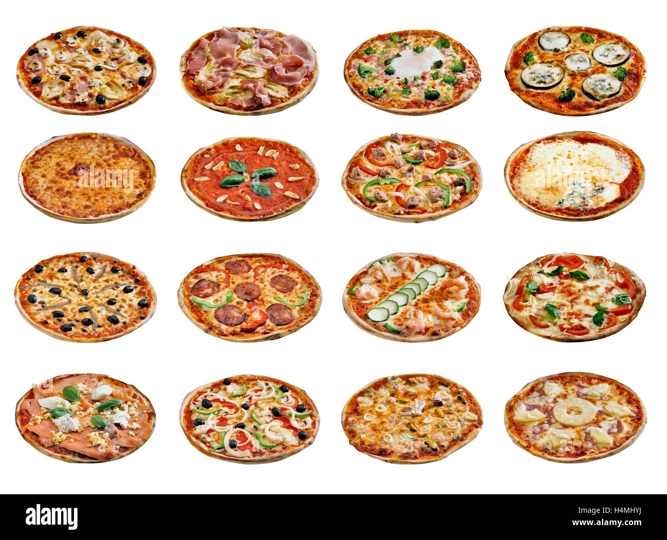 Set of different pizzas isolated on white Stock Photo - Alamy