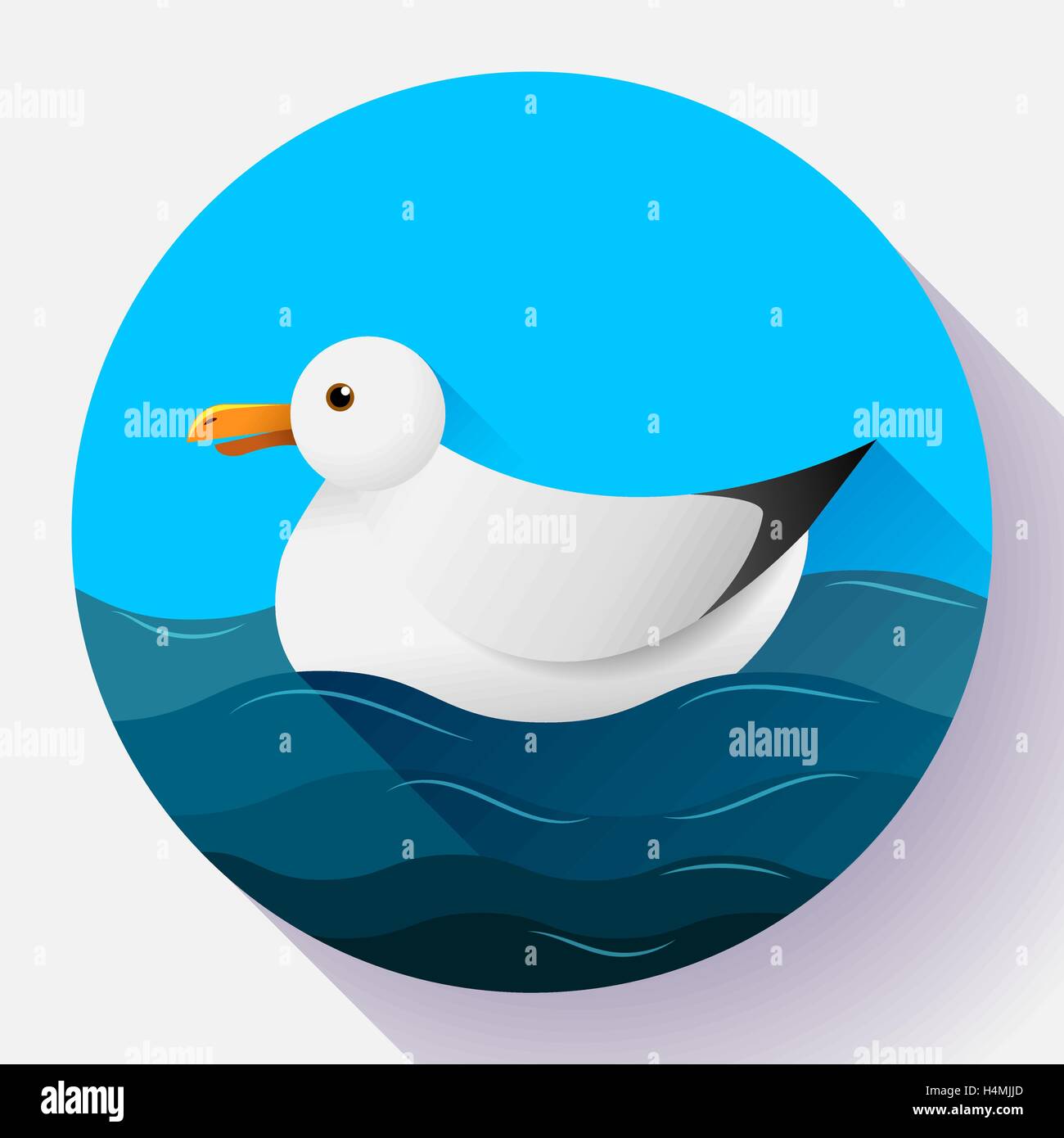 Flat seagull character icon on blue sea background Stock Vector Image ...
