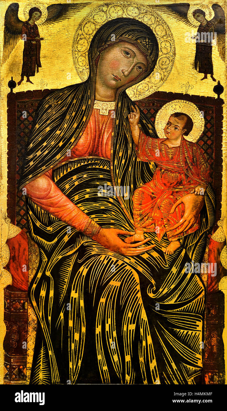 Thronende Maria mit dem Kind und Zwei Engeln - Enthroned Madonna ( Mary ...