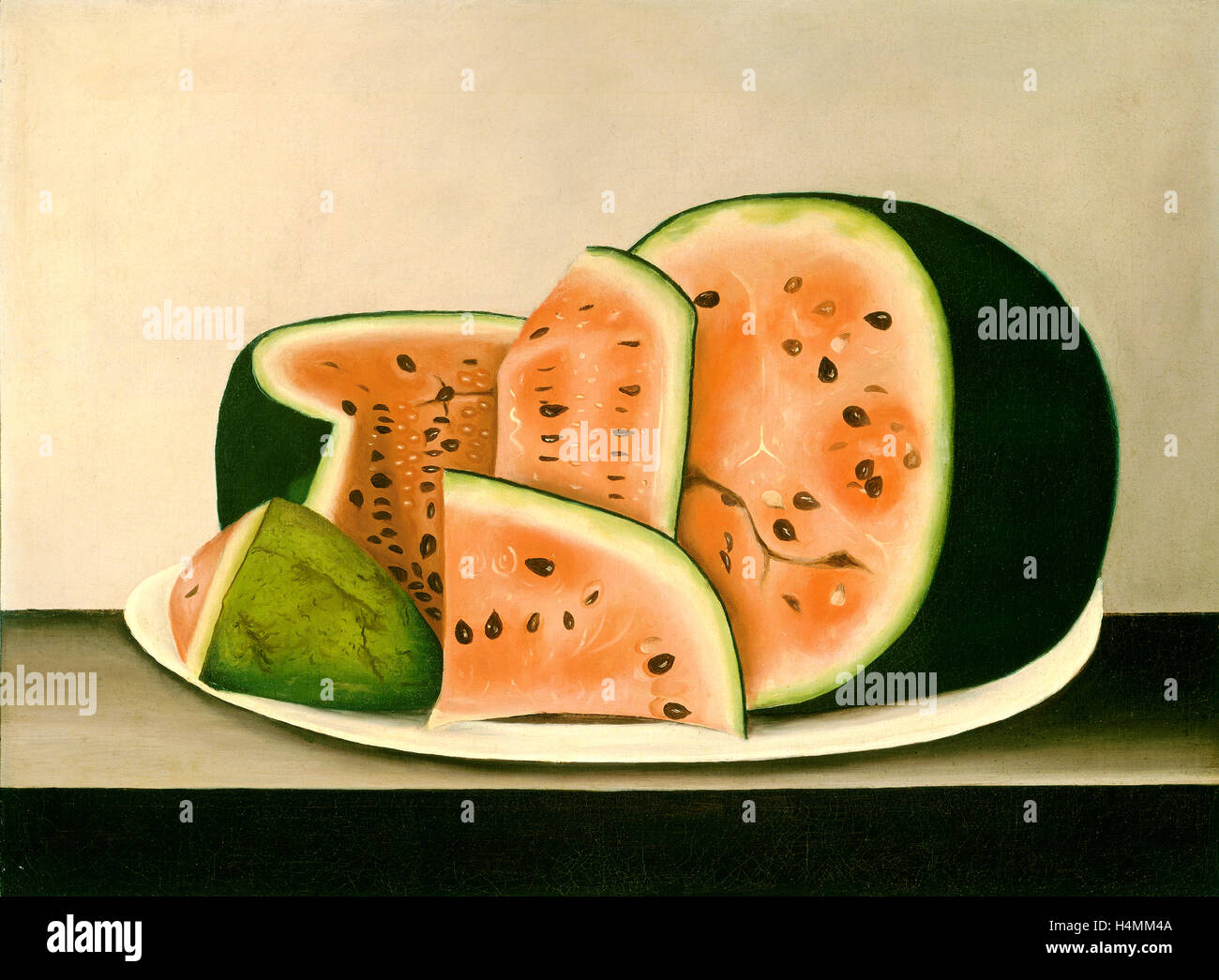 American 19th Century, Watermelon on a Plate, mid 19th century, oil on ...