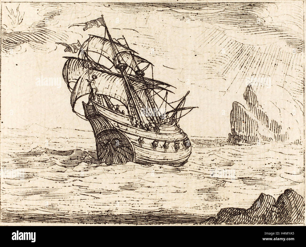 Jacques Callot (French, 1592 - 1635), Ship Navigating Near Rocks ...