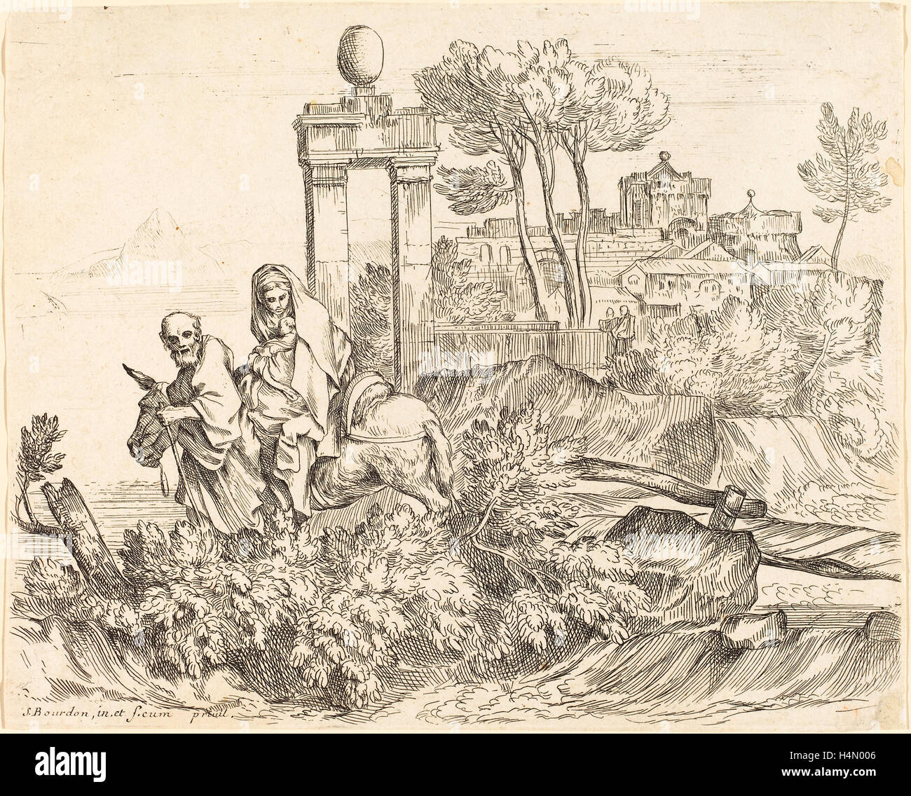 Sébastien Bourdon (French, 1616 - 1671), The Flight into Egypt, etching ...