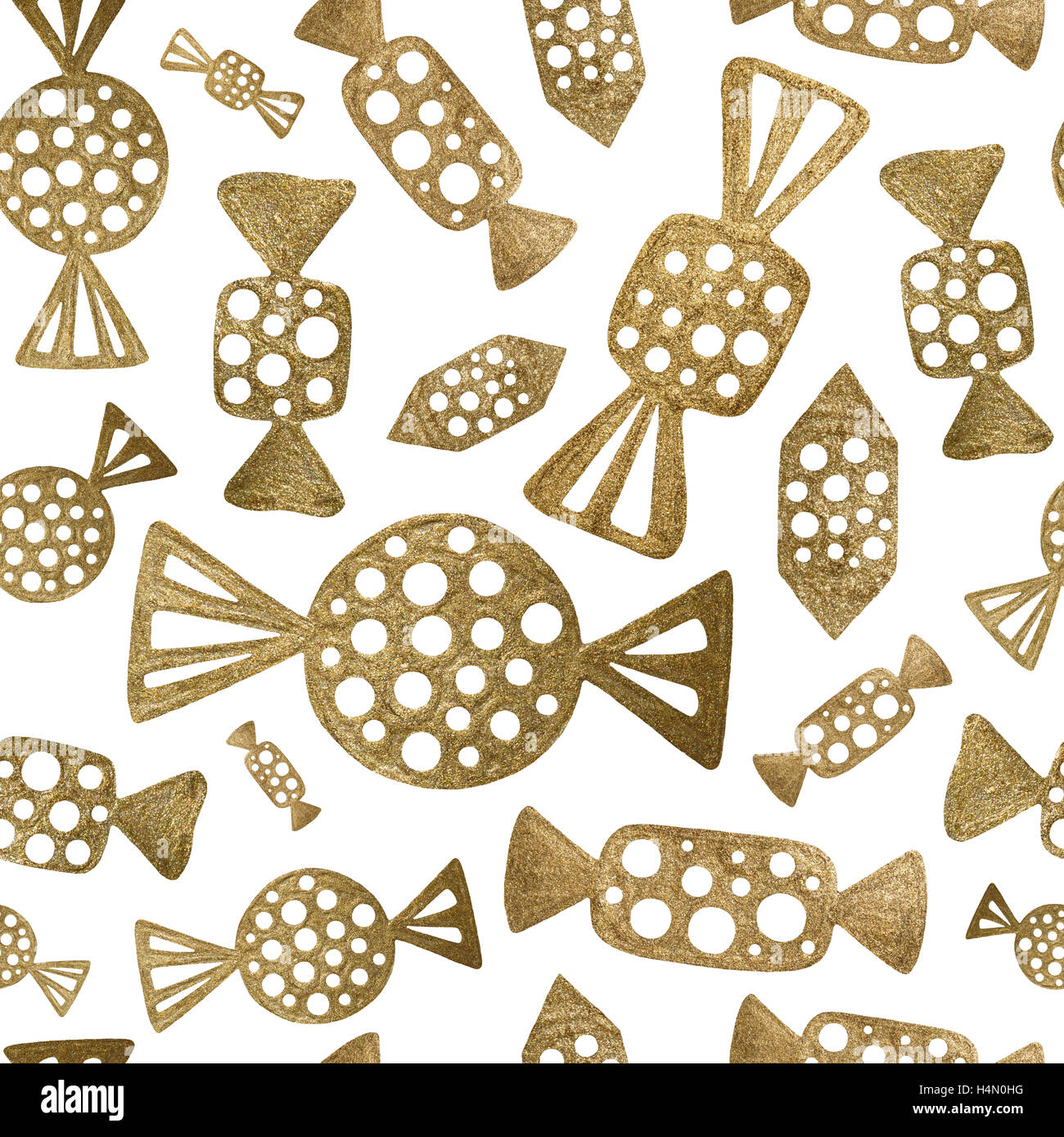 Candy pattern. Gold hand painting candies seamless background. Sweets ...