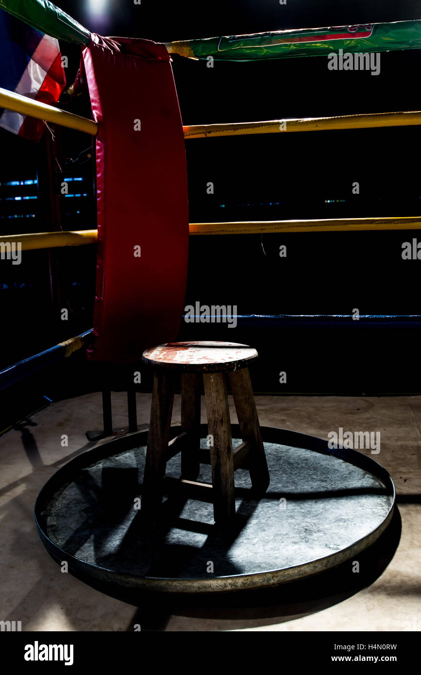 Boxer corner in fight club for boxer waiting drinking water between ...
