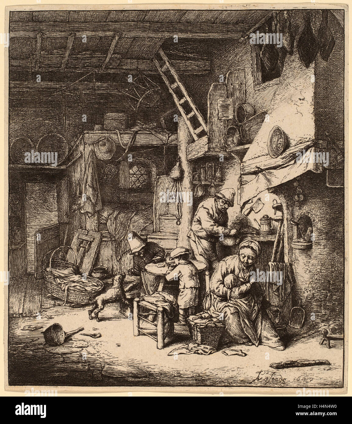 Adriaen van Ostade (Dutch, 1610 - 1685), Peasant Family, 1647, etching ...