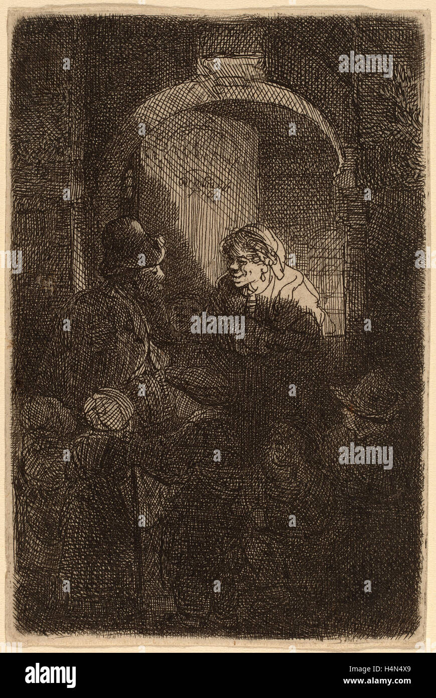 Rembrandt van Rijn (Dutch, 1606 - 1669), Woman at a Door Hatch Talking ...