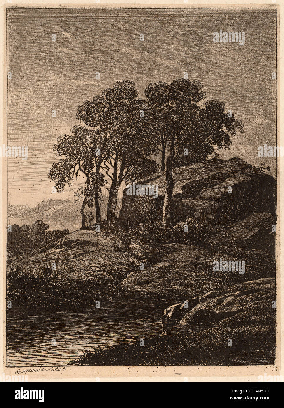 Alexandre Calame, Trees by a Rock, Swiss, 1810 - 1864, 1845, etching ...